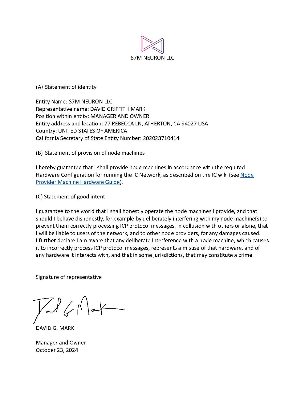 File:87M NEURON LLC SELF DECLARATION.pdf - Internet Computer Wiki