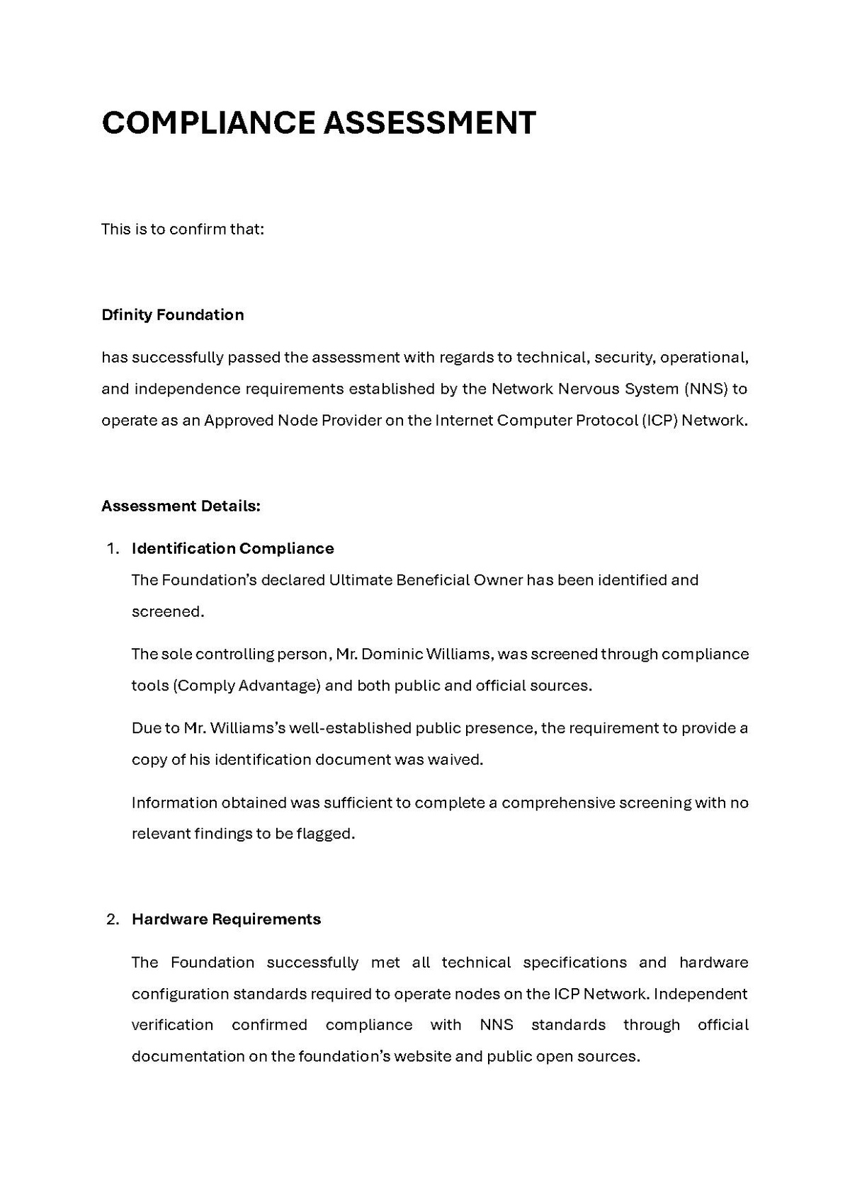 File:CERTIFICATE OF COMPLIANCE Dfinity Foundation Final signed.pdf ...