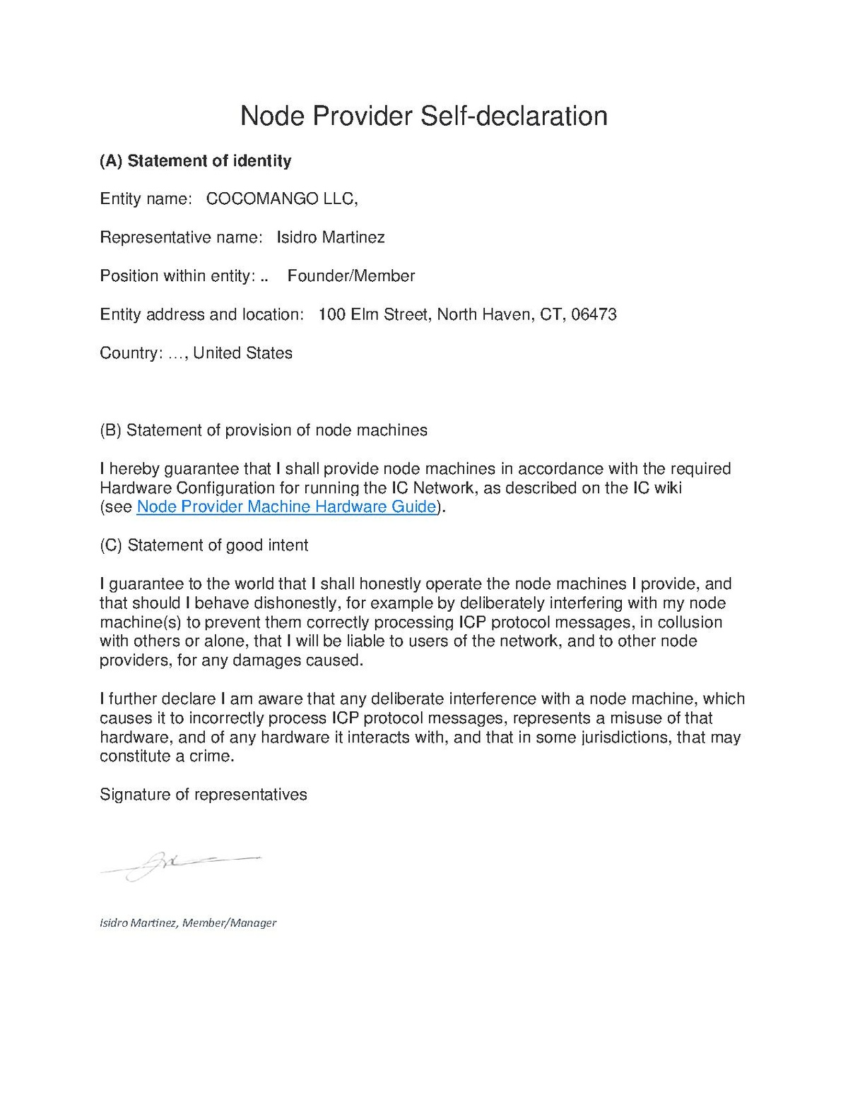 File:CocoMango Self Declaration.pdf - Internet Computer Wiki