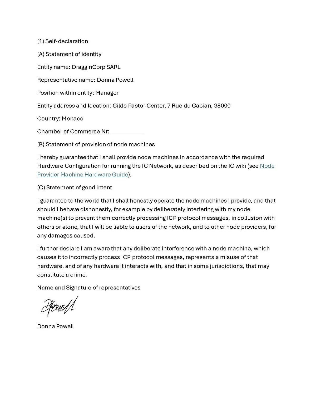 File:DragginCorp Self Declaration.pdf - Internet Computer Wiki
