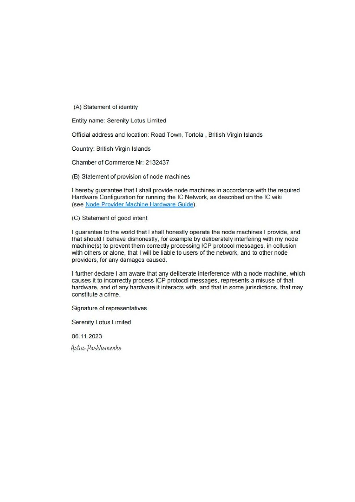 File:Lotus Self Declaration.pdf - Internet Computer Wiki