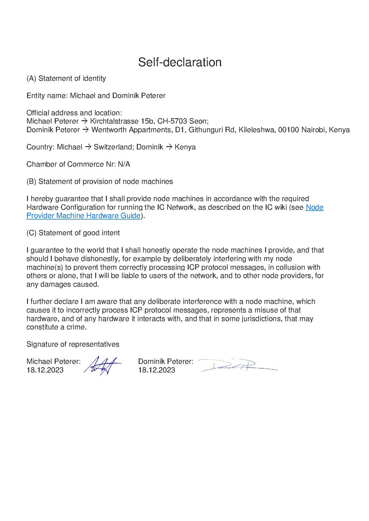 File:NP Self Declaration Michael and Dominik Peterer.pdf - Internet Computer Wiki