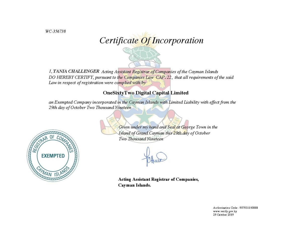 File:OneSixtyTwo Digital Capital - Certificate of Incorporation.pdf ...
