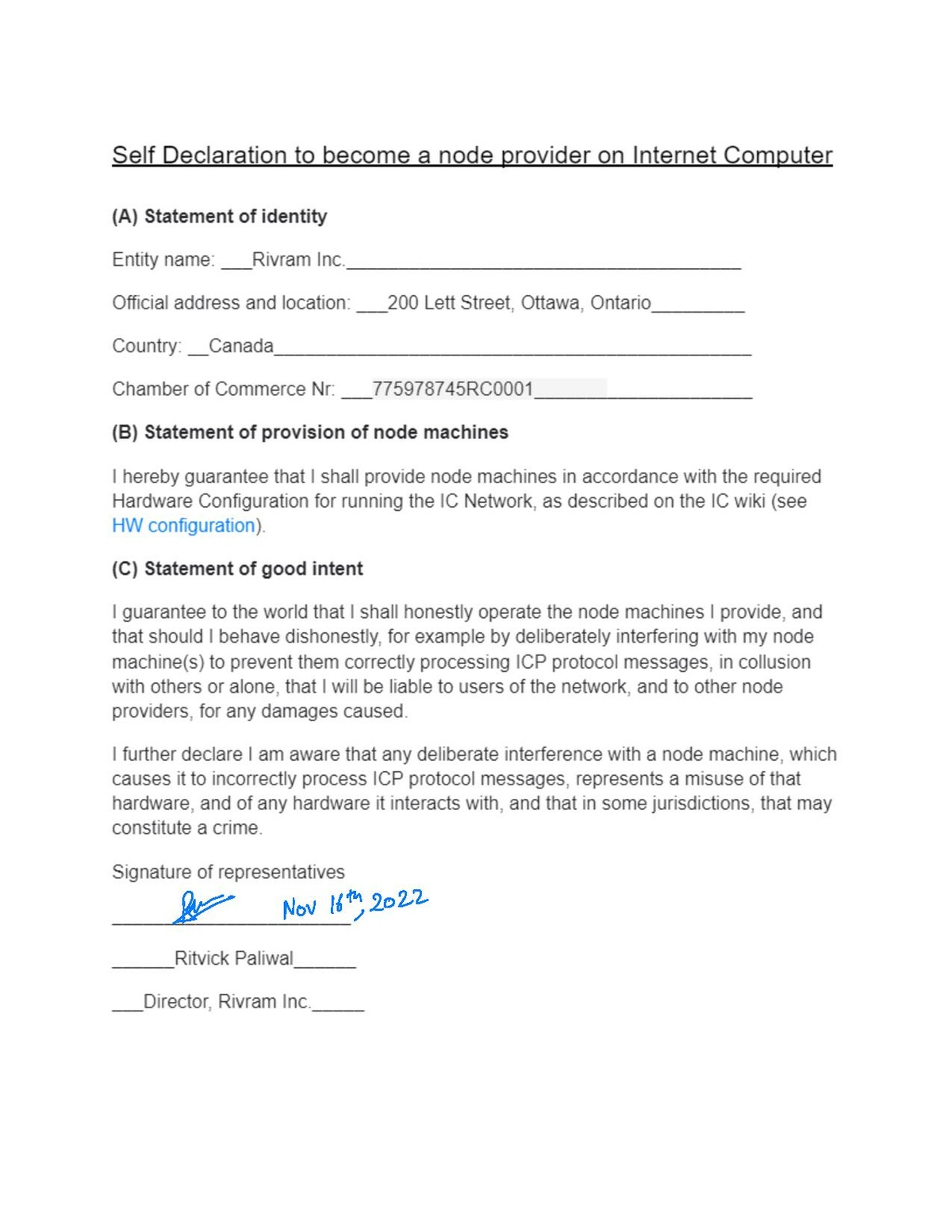 File:Self declaration Rivram Inc - signed.pdf - Internet Computer Wiki